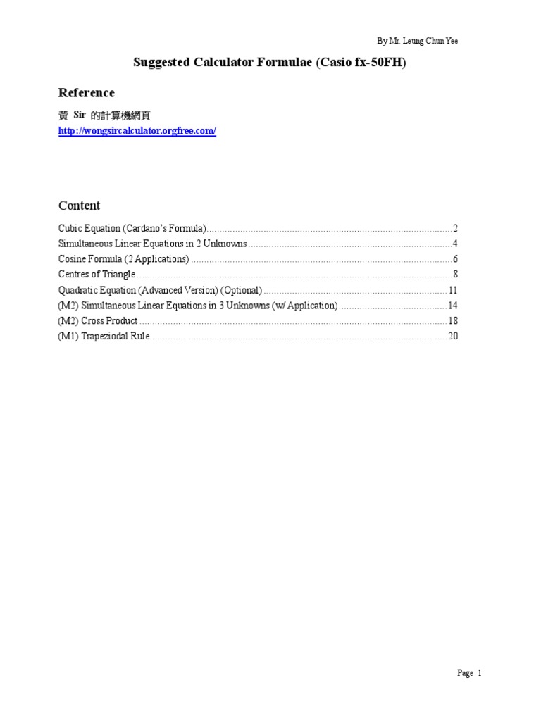 Casio fx-50FH Formula Guide | PDF | Quadratic Equation | Mathematical ...