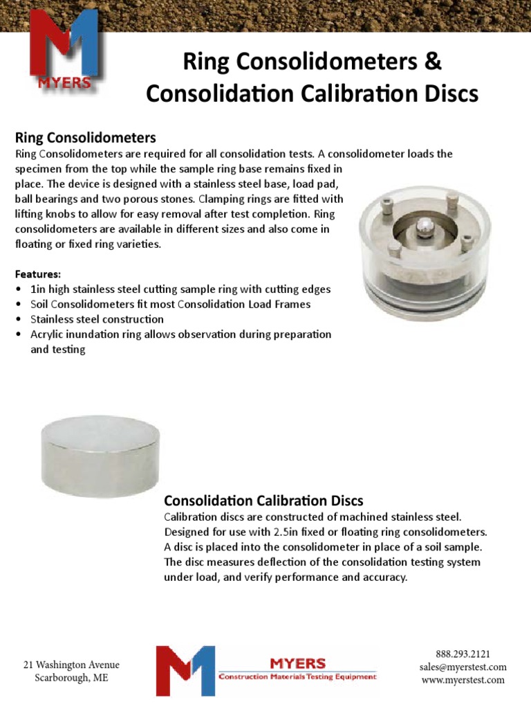 Ring Consolidometers & Consolidation Calibration Discs | PDF