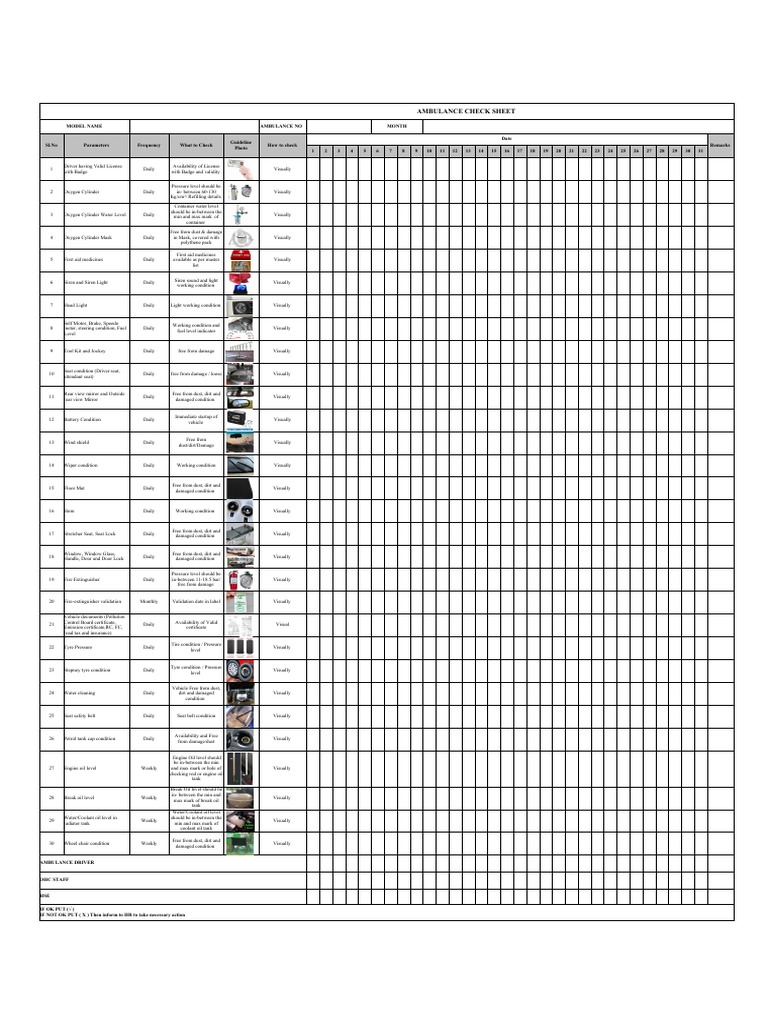 Ambulance Check Sheet | PDF | Tire | Wheeled Vehicles