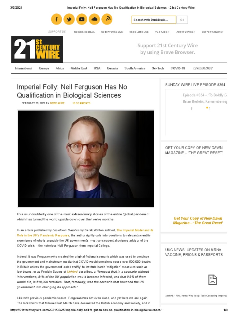 Imperial Folly - Neil Ferguson Has No Qualification in Biological ...