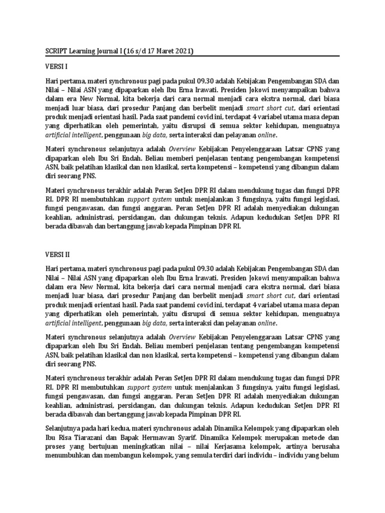SCRIPT Learning Journal I | PDF
