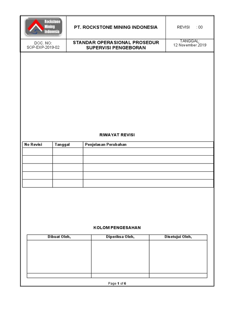 SOP-EXP-2019-02-Supervisi Pengeboran - RMI | PDF