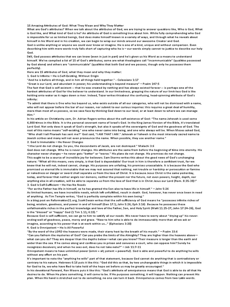 15 Amazing Attributes of God - Edited | PDF | Grace In Christianity | Mercy