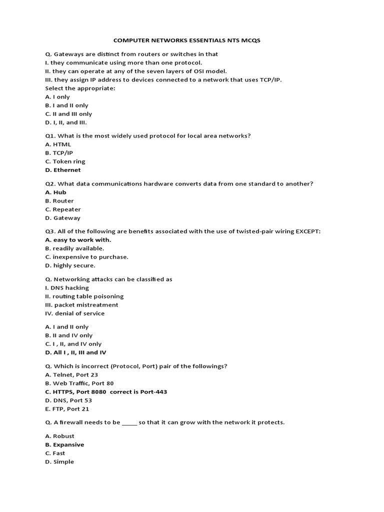 Computer Networks Essentials NTS MCQS | PDF | Network Topology | Computer Network