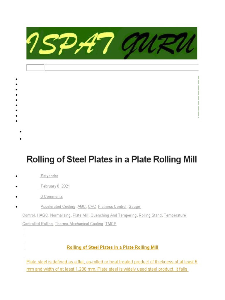 Rolling of Steel Plates in A Plate Rolling Mill | PDF | Rolling ...
