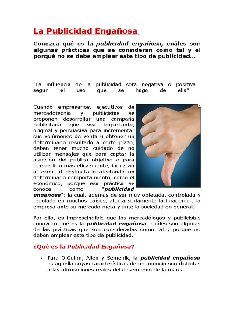 La Publicidad Enganosa | PDF | Publicidad falsa | Publicidad