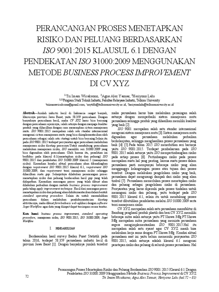 Iso 9001:2015 Klausul 6.1 Dengan | PDF | Teknologi & Rekayasa