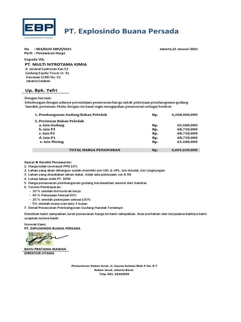 003 - QUO Pembangunan Gudang Handak PT. DPM - Revisi 3 | PDF