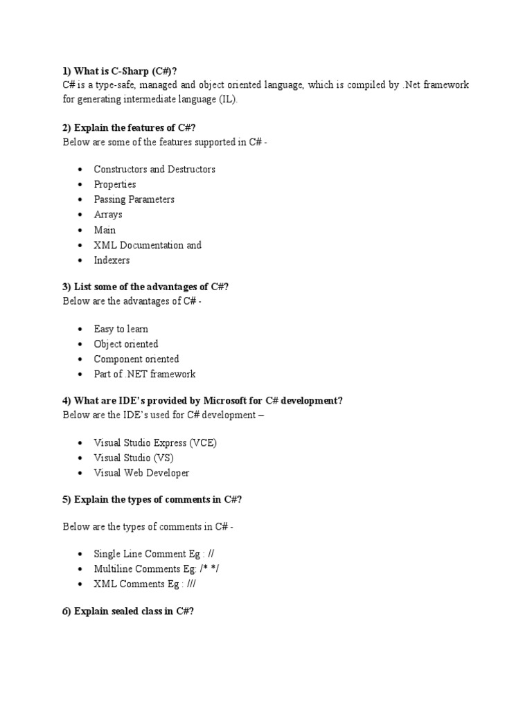 1) What Is C-Sharp (C#) ? | PDF | Class (Computer Programming ...