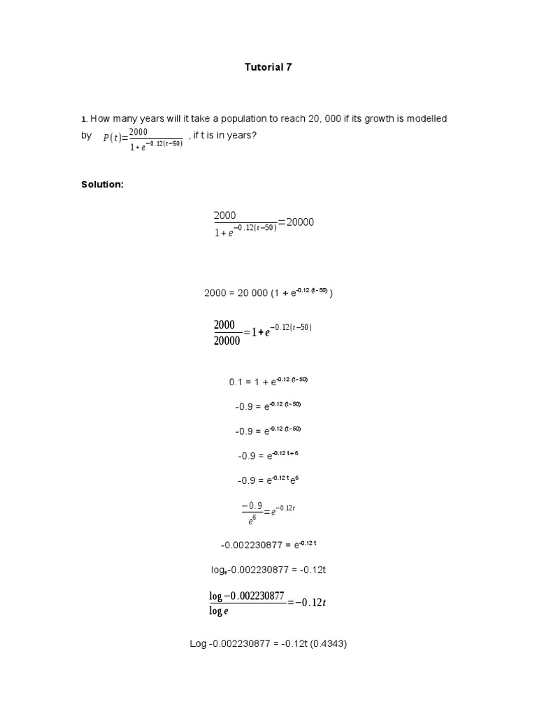 TUTORIAL 7 Mt3 | PDF | Logistic Function | Applied Mathematics