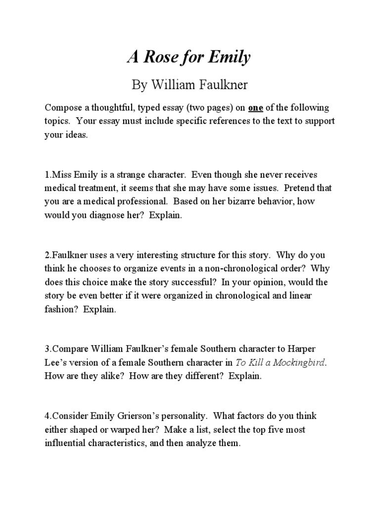 A Rose For Emily: by William Faulkner | PDF | General Fiction