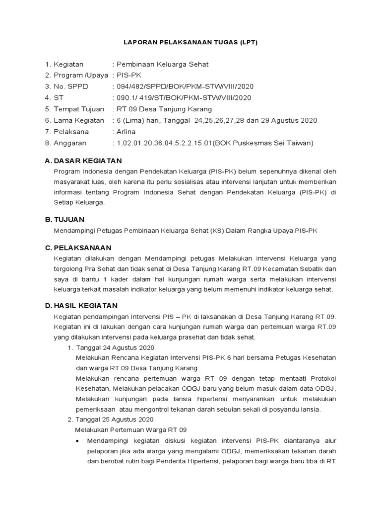 LPT Intervensi Pis PK 2020 Kader | PDF