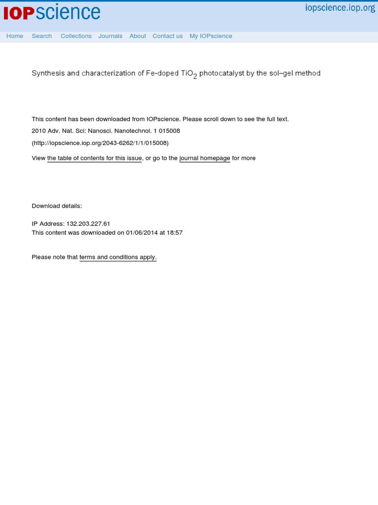 Synthesis And Characterization Of Fe Doped Tio2 Photocatalyst By The