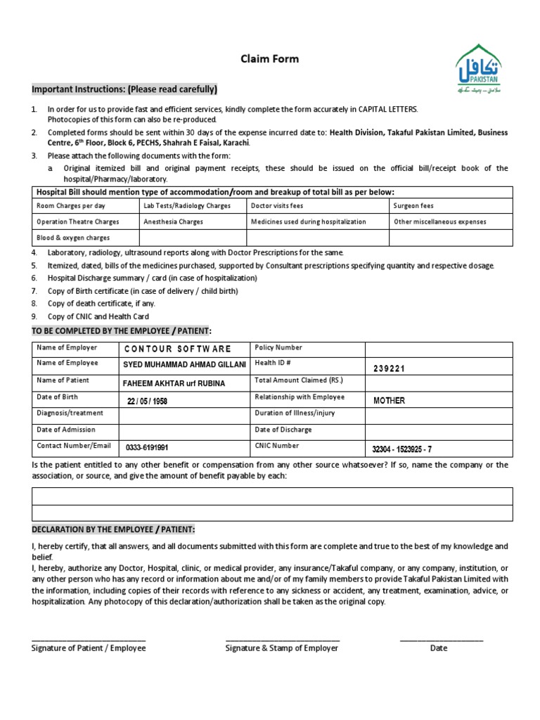 Takaful Claim Form - New | PDF | Hospital | Patient