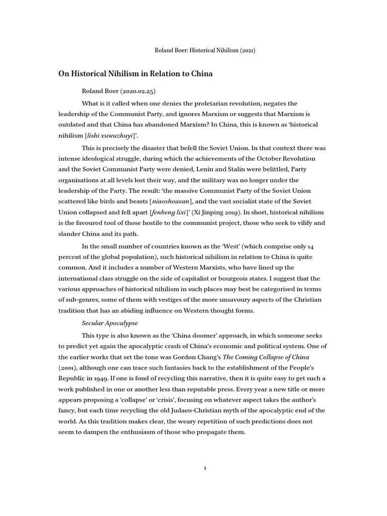 On Historical Nihilism in Relation To China | PDF | Communism ...