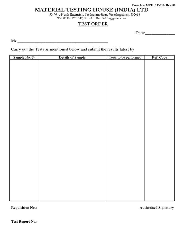 Test Order Form | PDF