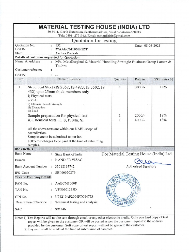 Structural Steel Quotation | PDF