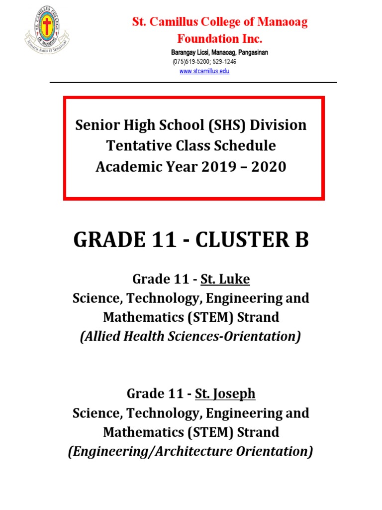 SHS Tentative Schedule 2019-2020 | PDF | Science, Technology ...