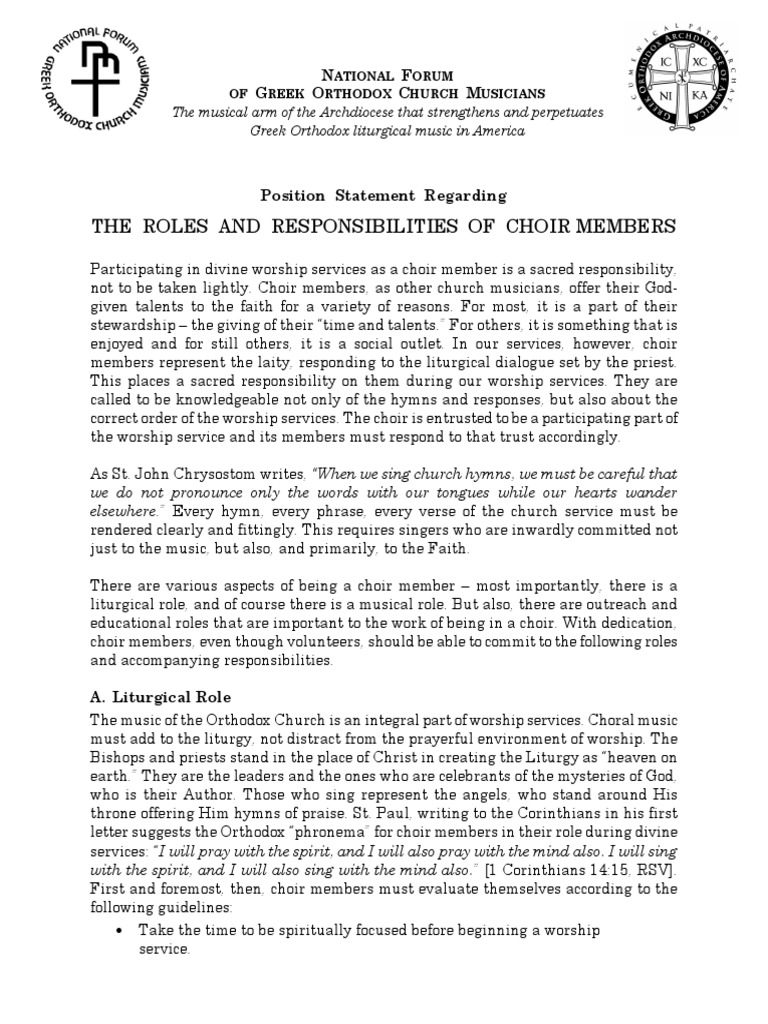 The Roles and Responsibilities of Choir Members: N F G O C M | PDF ...