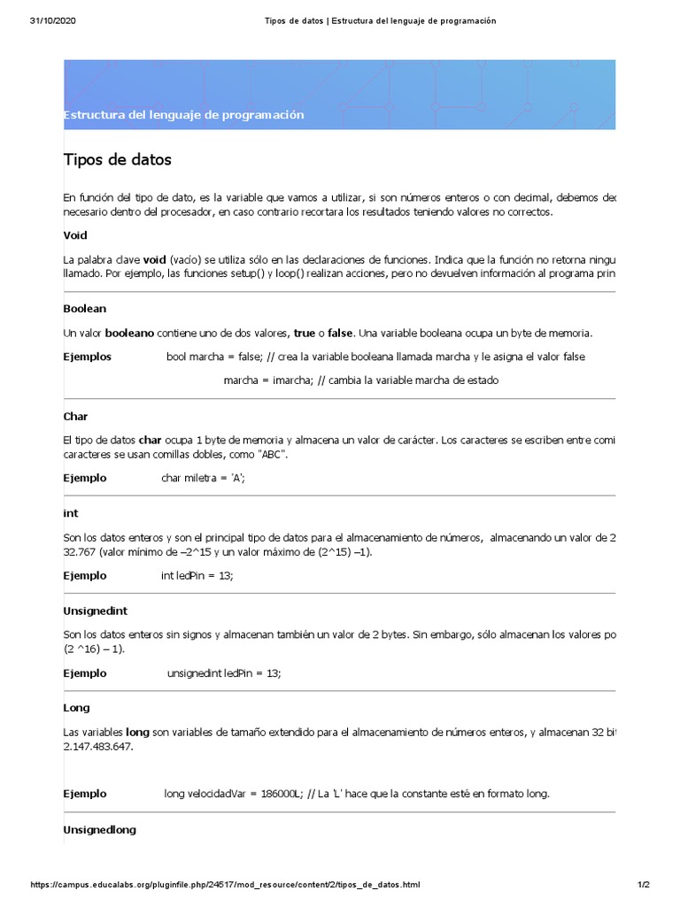 Tipos de datos _ Estructura del lenguaje de programación | PDF | Tipo ...