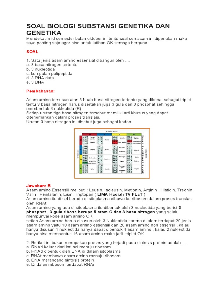 Soal Biologi Substansi Genetika Dan Genetika | PDF