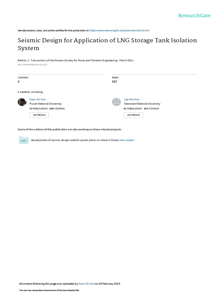 Seismic Design For Application of LNG Storage Tank | PDF | Earthquake ...