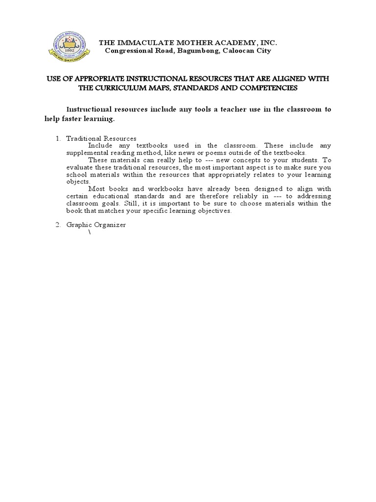 Use of Appropriate Instructional Resources | PDF