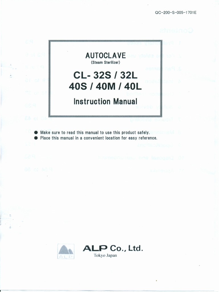 Scan Manual ALP CL 32 S | PDF | Sterilization (Microbiology) | Steam