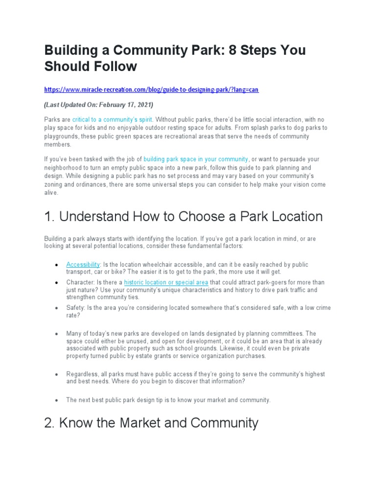 Building A Community Park | PDF | Playground | Lighting