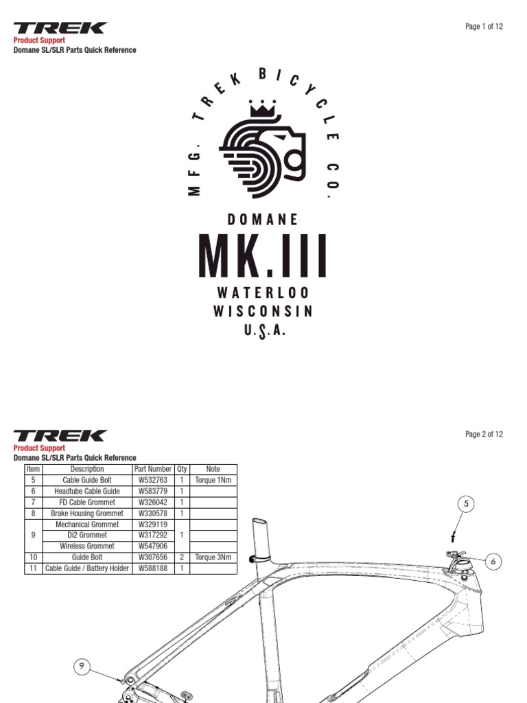 Trek Domane 2020 Quick Reference | PDF | Screw | Manufactured Goods