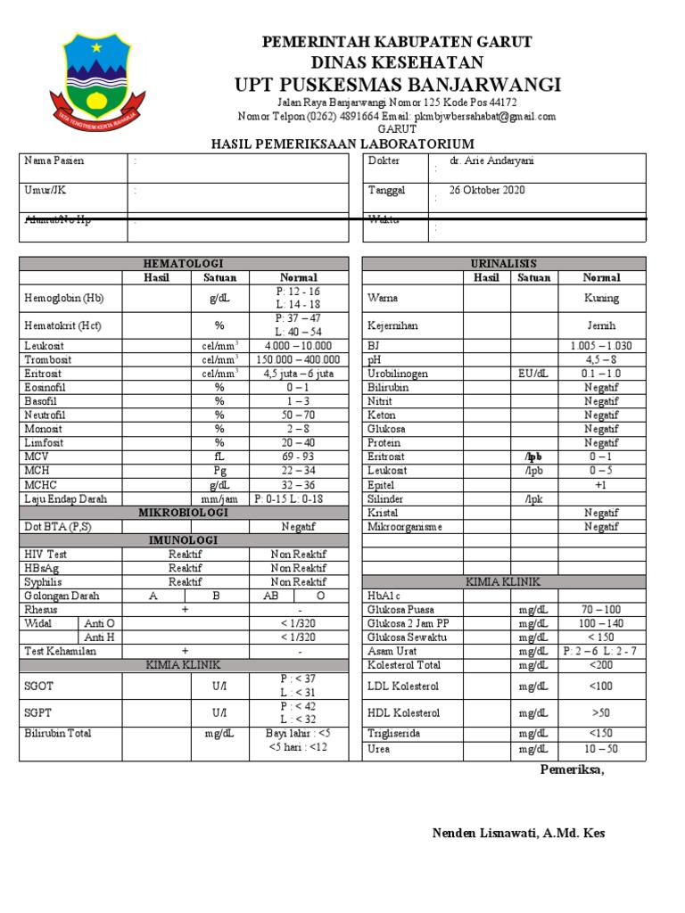 Form 3 Hasil Pemeriksaan Laboratorium Baru | PDF