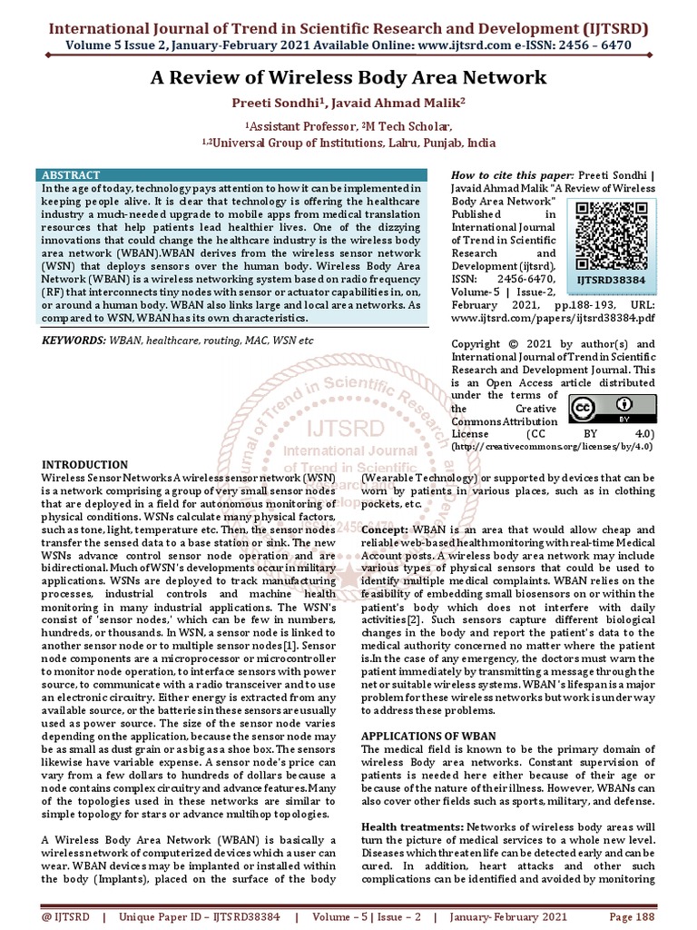 A Review Of Wireless Body Area Network Pdf Wireless Sensor Network