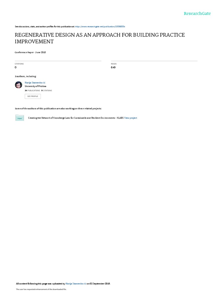 Regenerative Design As An Approach For Building Practice Improvement ...