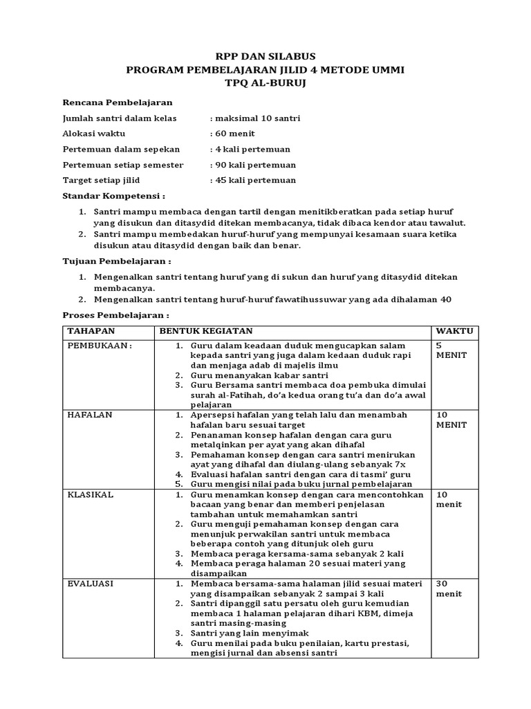 Kurikulum Jilid 4 Metode Ummi | PDF