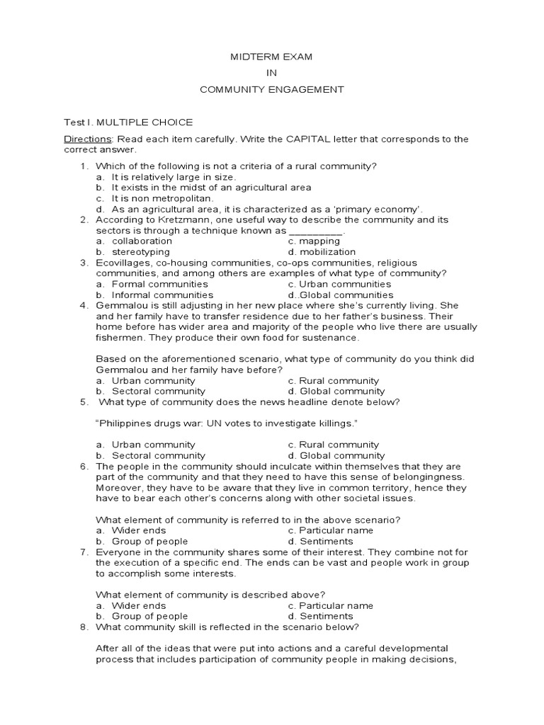 MIDTERM EXAM in Community Engagement, Solidarity, and Citizenship | PDF ...
