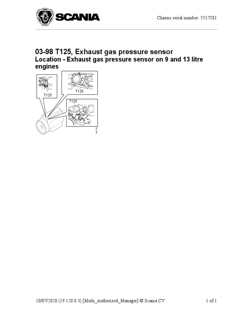 Location - Exhaust Gas Pressure Sensor On 9 and 13 Litre Engines | PDF