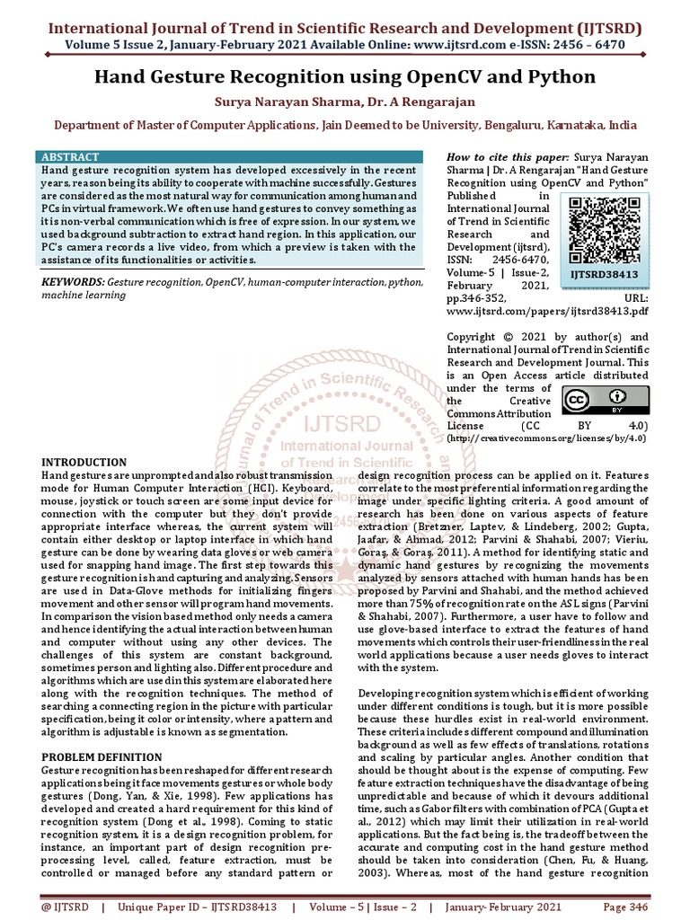 Hand Gesture Recognition Using OpenCV and Python | PDF | Computer Vision | Computer Science