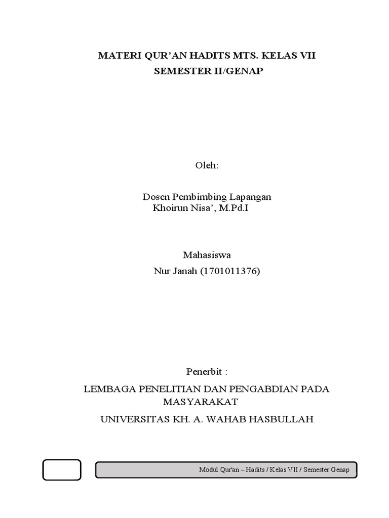 Modul Qurdis Baru KLS 7 Sem 2 Bab 1 Jannah | PDF