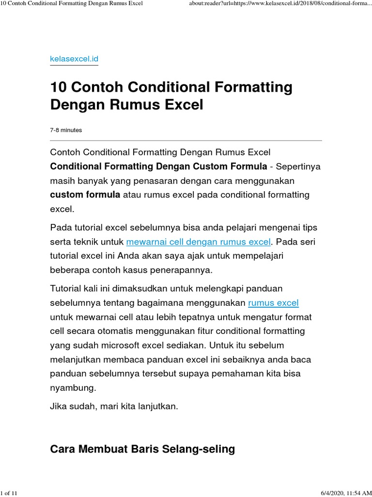 10 Contoh Conditional Formatting Dengan Rumus Excel | PDF | Komputer