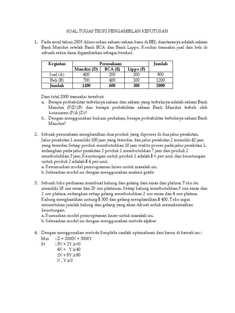 Teori Pengambilan Keputusan dan Pemrograman Linier | PDF