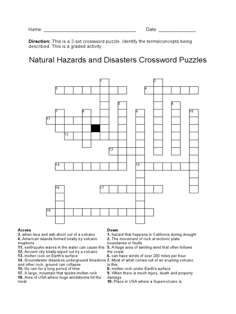 Natural Hazards Crossword Puzzle | PDF | Volcano | Lava