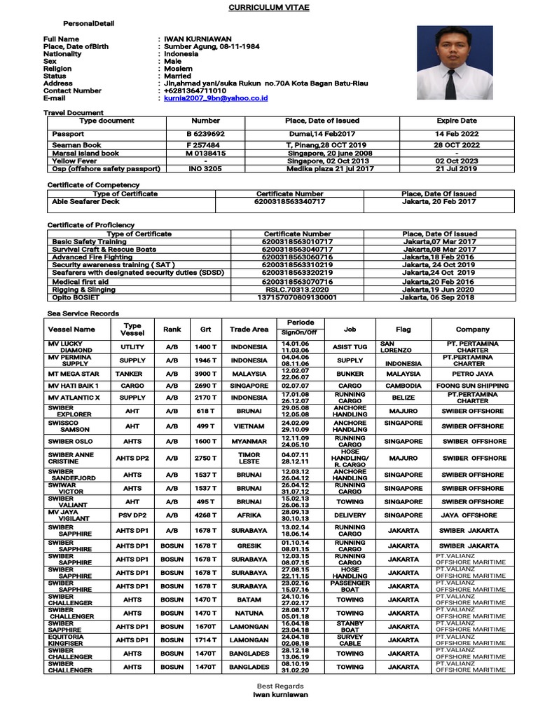 CV Iwan Kurniawan-Ab - Ahts DP 1 - Cargo | PDF