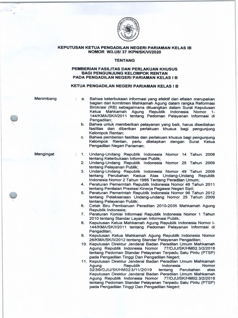 SK Fasilitas Kelompok Rentan | PDF