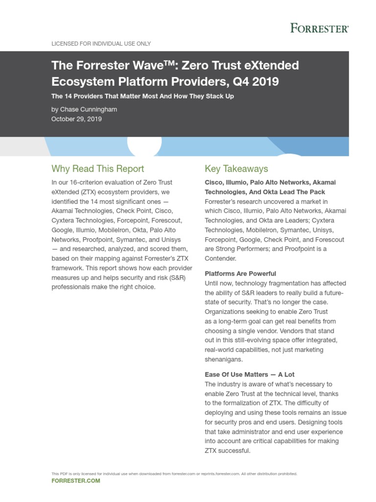 Forrester Zero Trust Wave q4 2019 Report | PDF | Cloud Computing | Internet Of Things