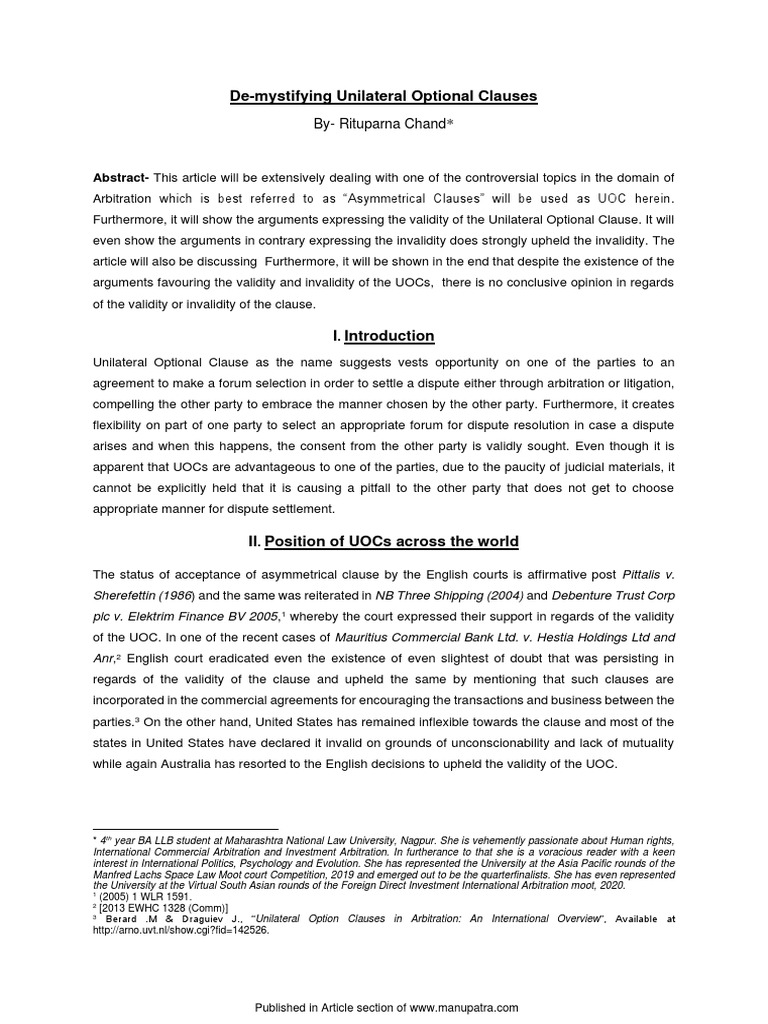 De-Mystifying Unilateral Optional Clauses: By-Rituparna Chand | PDF ...