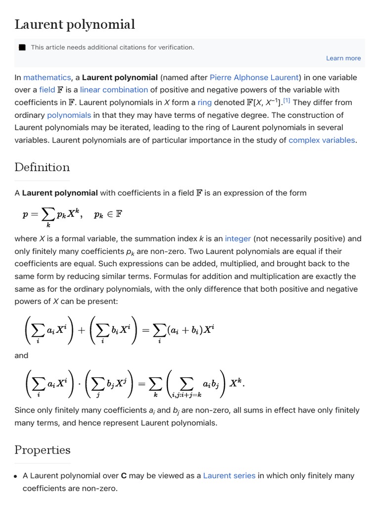 Laurent Polynomial - Wikipedia | PDF | Ring (Mathematics) | Polynomial