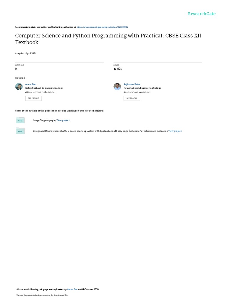 Das Patra CSand Pythonwith Practical CBSE12 | PDF | Parameter (Computer Programming) | Computer ...