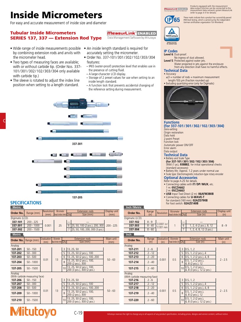 Mitutoyo Tubular Inside Micrometers | PDF | Computing | Computer ...