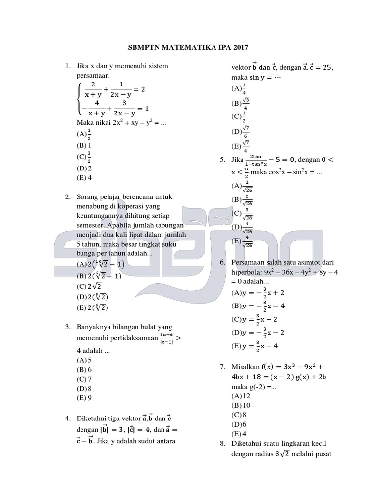 Sibejoo SBMPTN 2017 MATIPA Soal | PDF