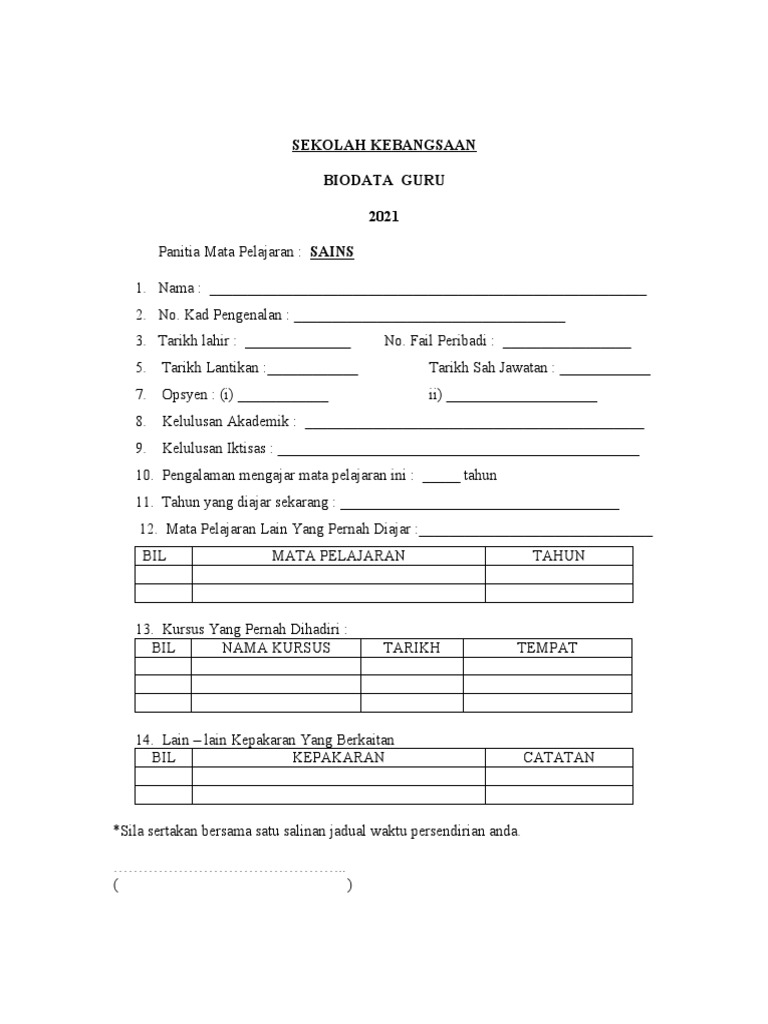 Teacher Profile Form | PDF